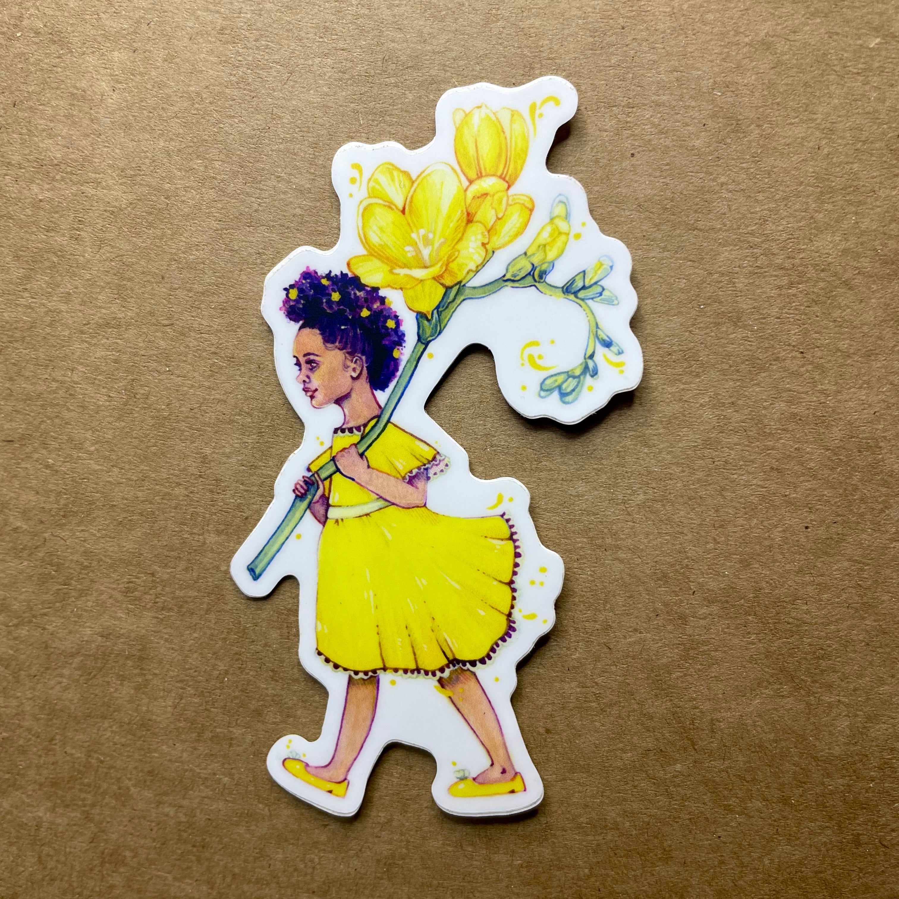 Yellow Girl with Freesia Vinyl Sticker - Liz Burdick | Bear and Bird ...
