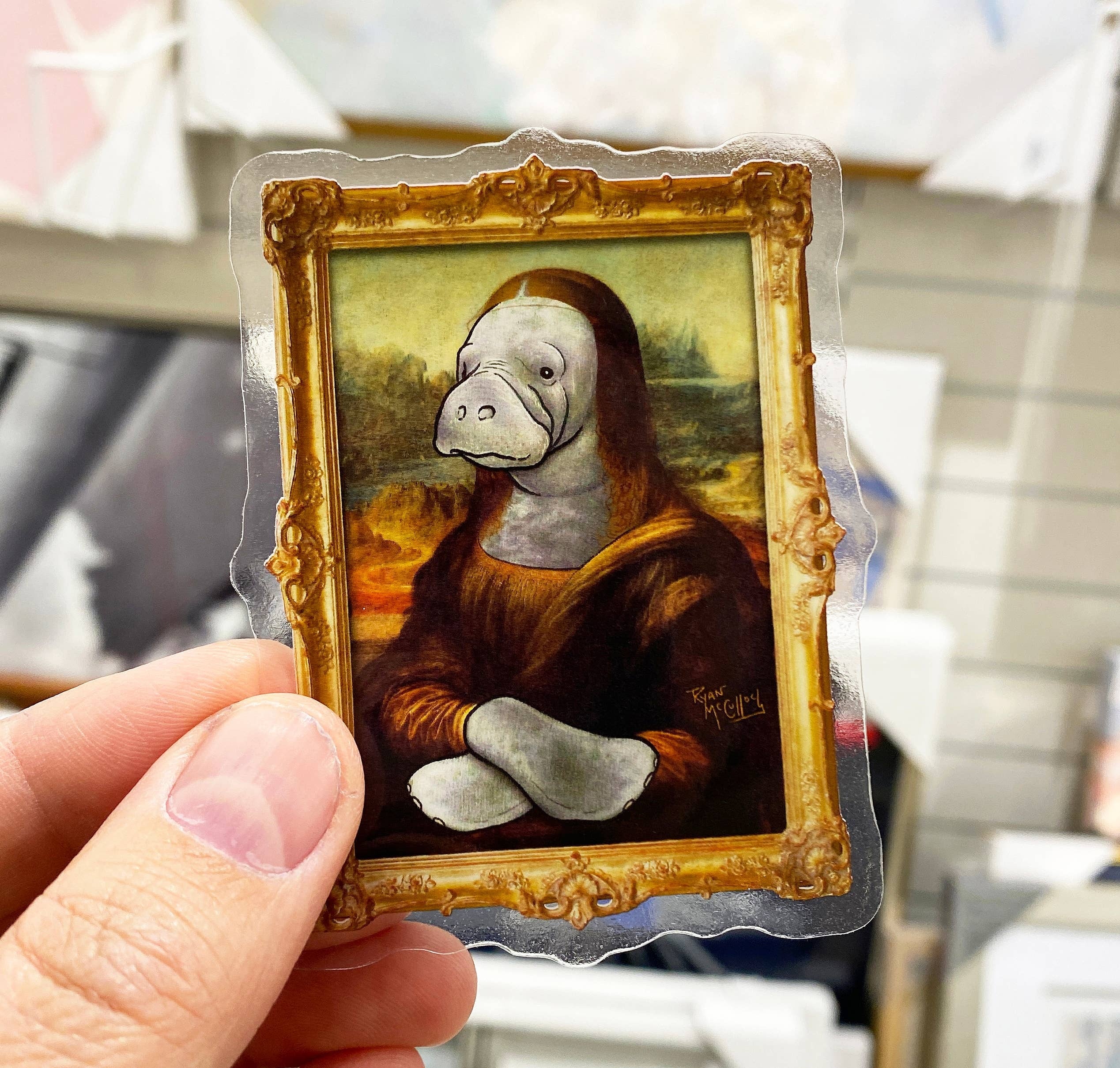 Monatee (Manatee Mona Lisa) Clear Background Sticker - Ryan McCulloch Art | Bear and Bird ...